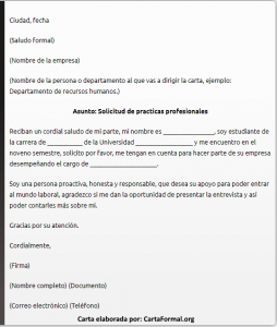 Carta de prácticas - Ejemplos de aceptación, Solicitud, Terminación
